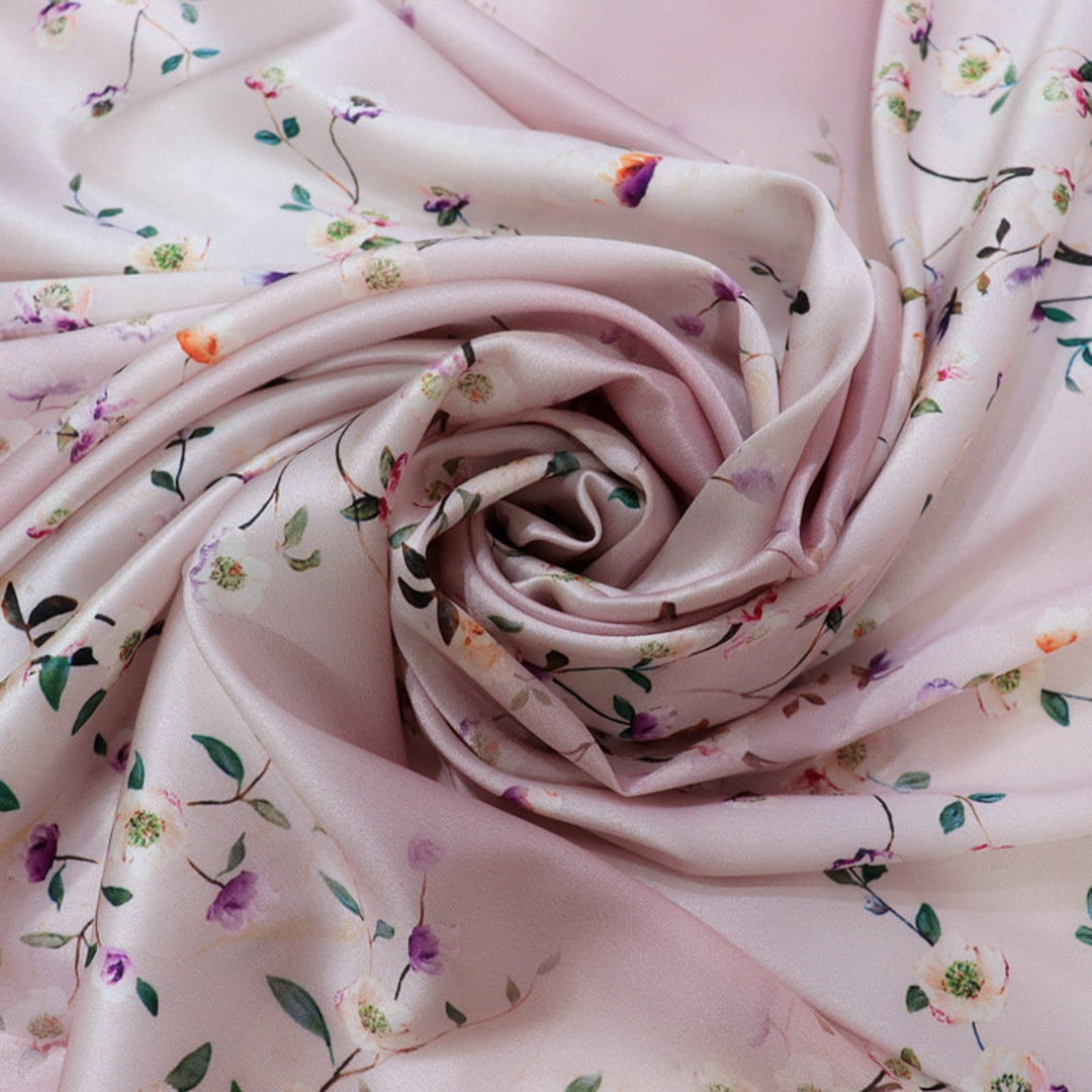 Pink Floral Stretch Silk Charmeuse, 19momme, Width 108cm/43mulberry ...