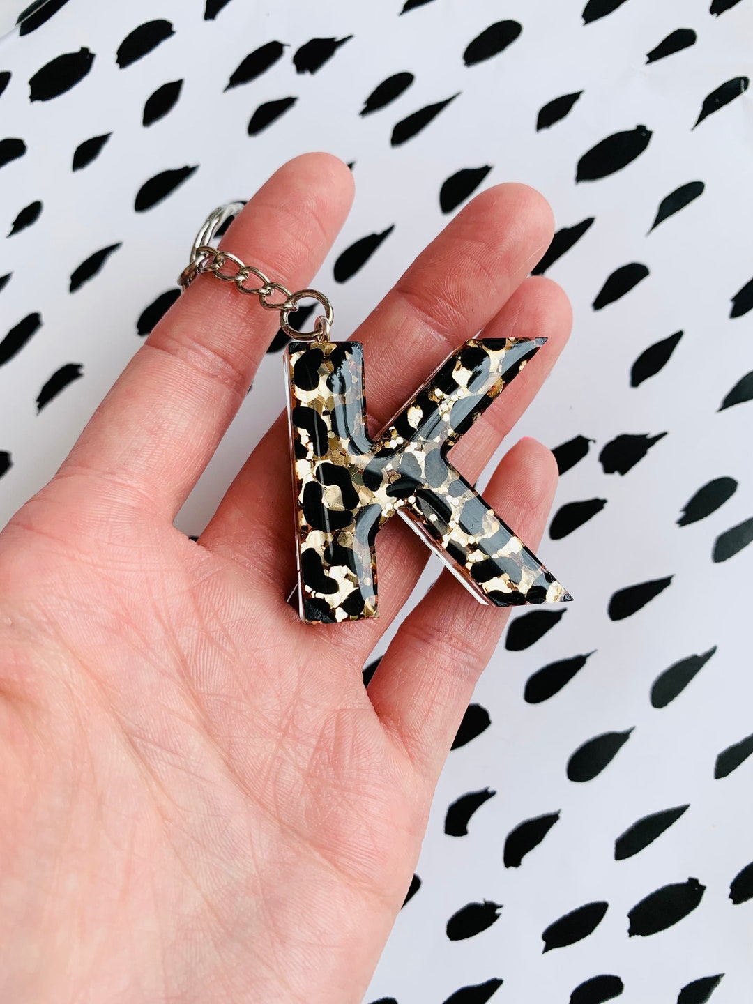 Gold Glitter Leopard Print Initial Key Ring | Personalised Leopard ...