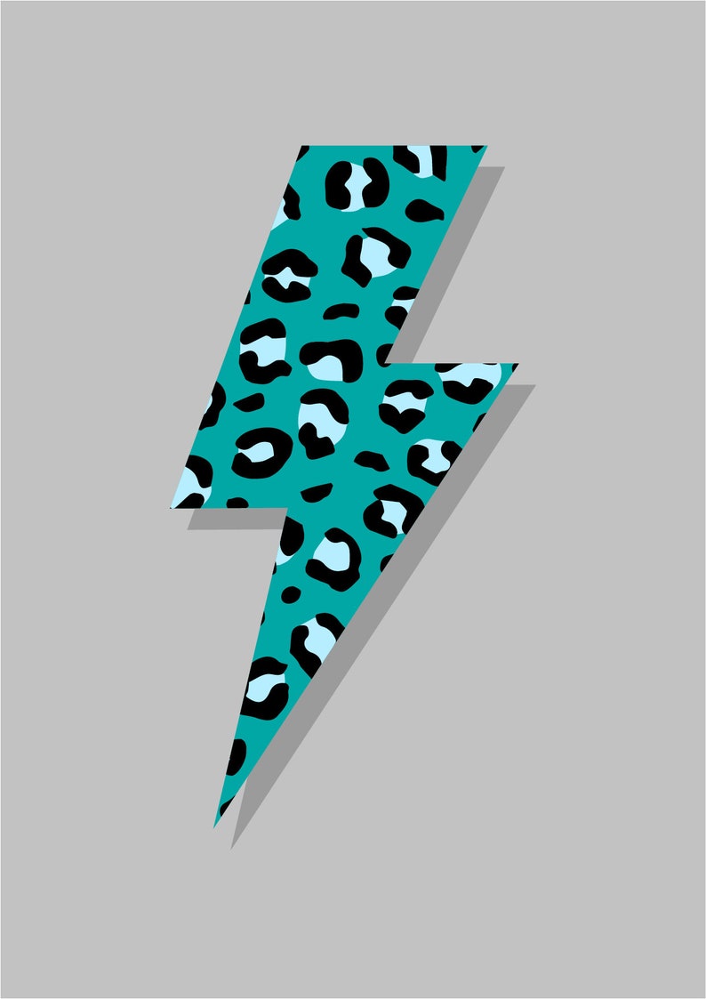 A4 Leopard Print Lightning Bolt Poster Illustration Teal - Etsy Ireland