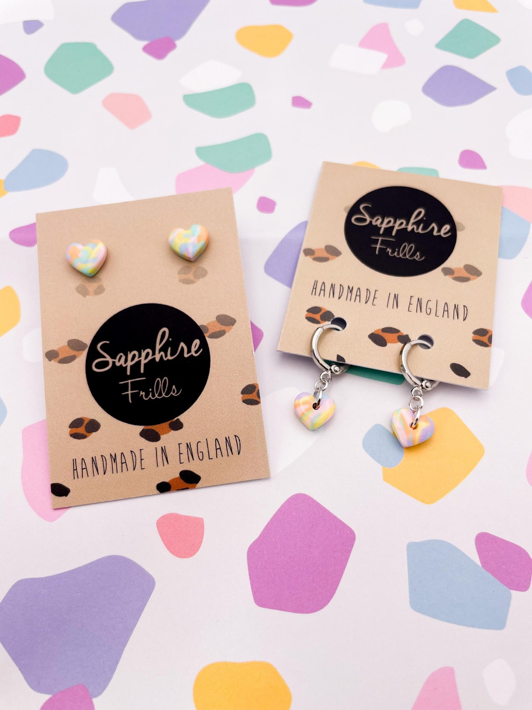 Mini Pastel Rainbow Marble Heart Earrings Handmade Pastel Polymer Clay ...