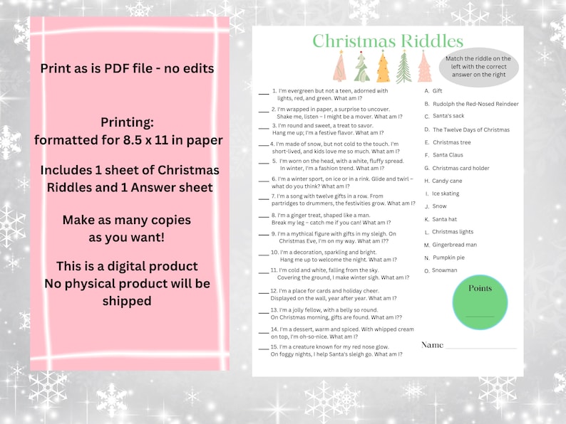 Christmas Riddles Game Printable, Christmas Party Game Kids, Christmas ...