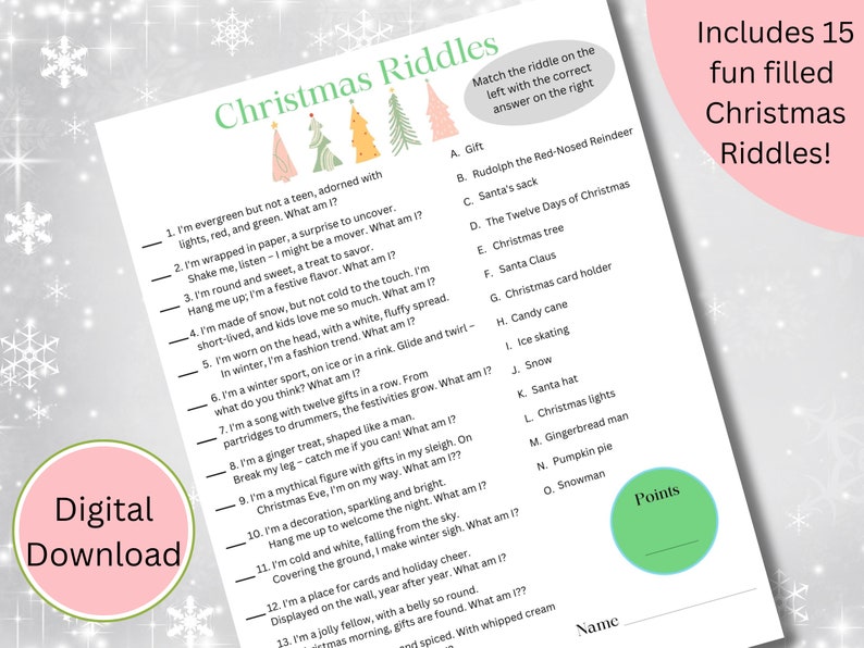 Christmas Riddles Game Printable, Christmas Party Game Kids, Christmas ...