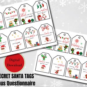 Secret Santa Gift Tags Printable, Secret Santa Questionnaire, Work ...