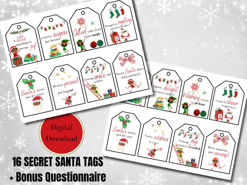 Secret Santa Gift Tags Printable, Secret Santa Questionnaire, Work ...