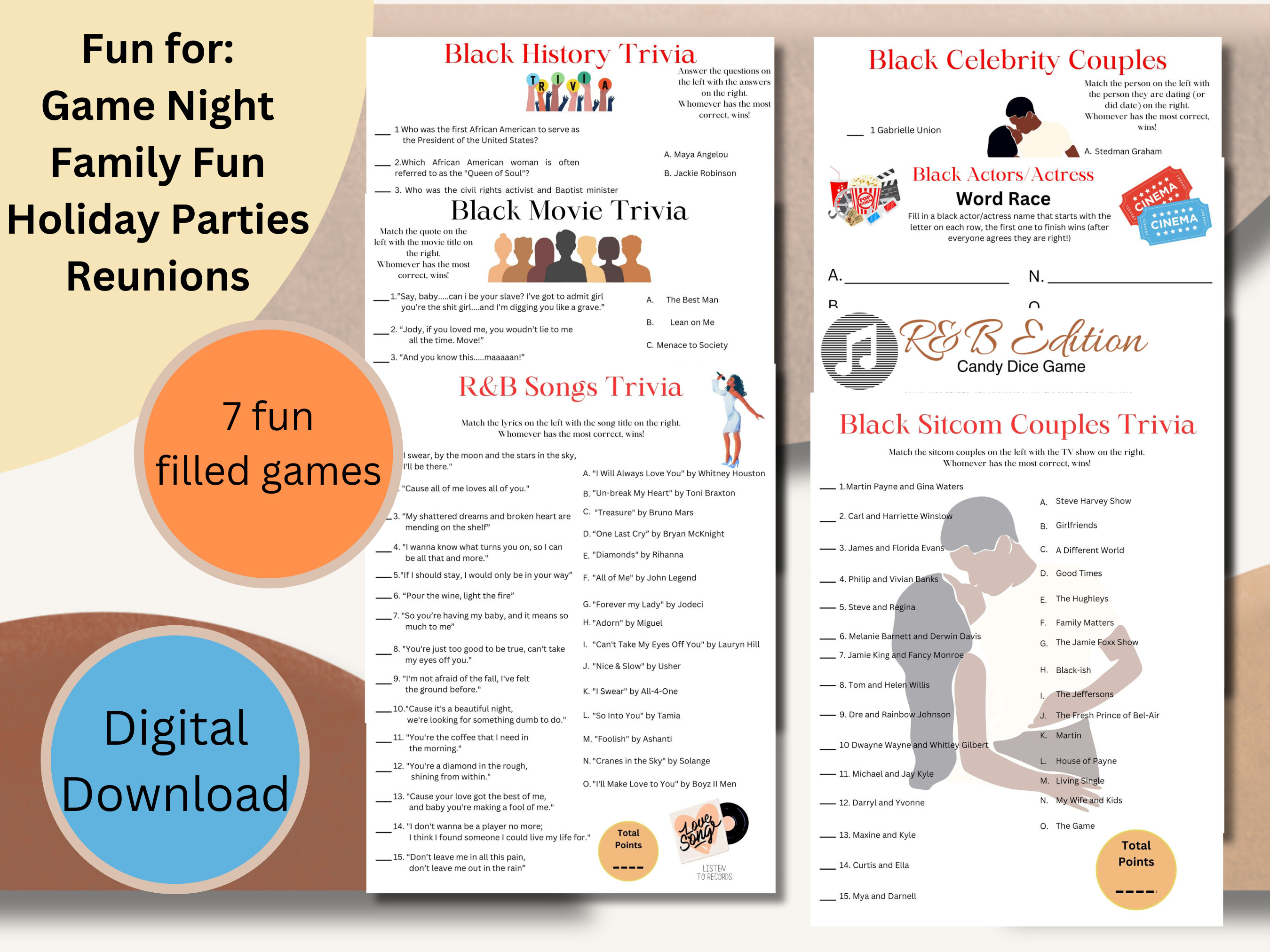 7 Trivia Bundle, Black Music Trivia, Black Trivia, Black Culture, Black ...