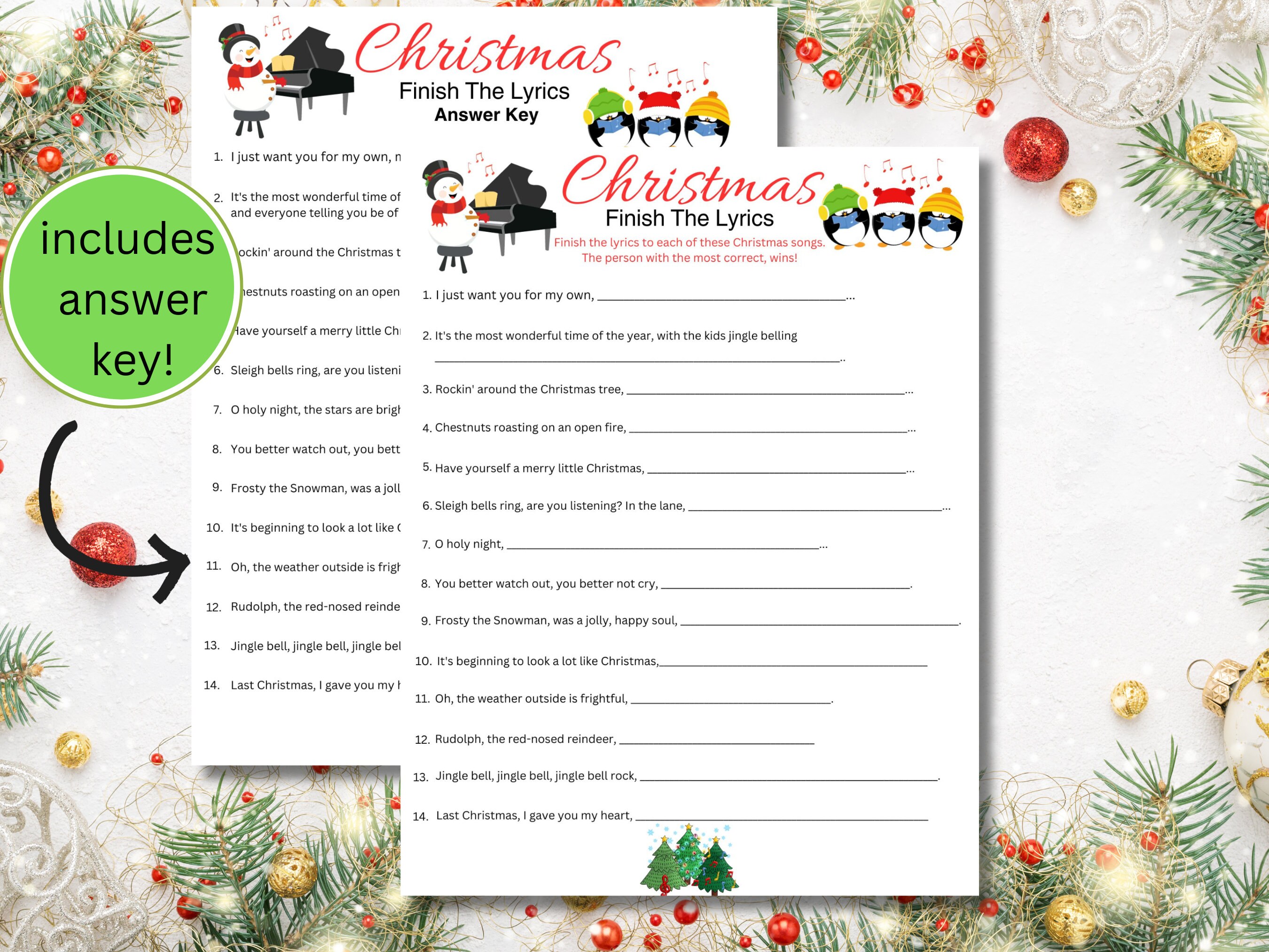 Christmas Finish the Lyrics Game Printable Game, Christmas Printable ...