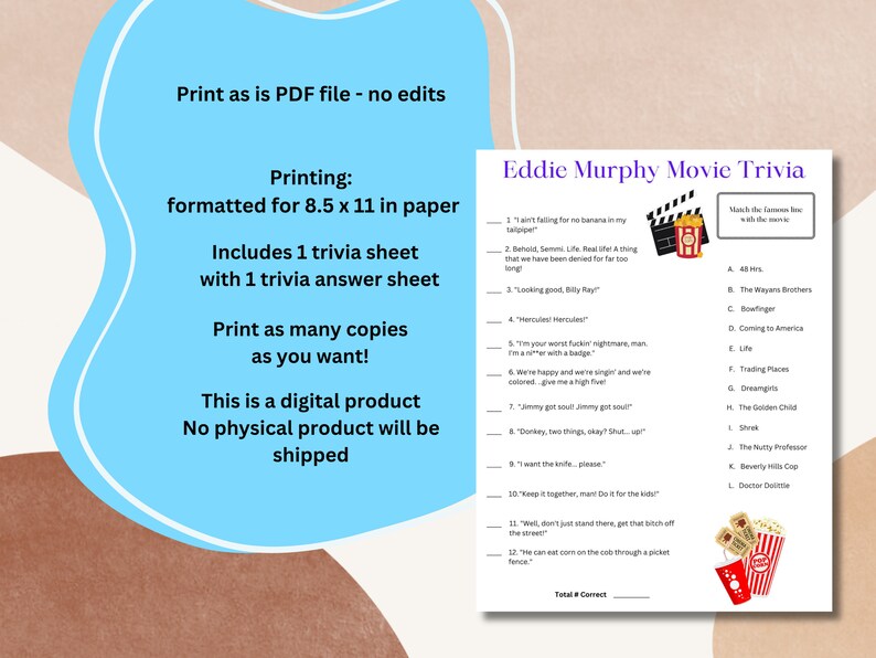 Eddie Murphy Movie Trivia Game, 90s Party (digital Download) - Etsy
