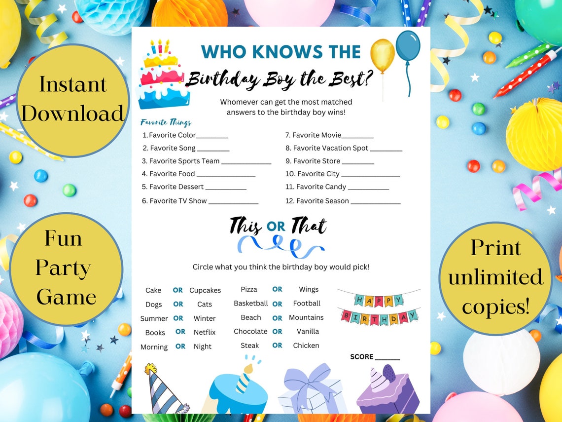 Who Knows the Birthday Boy the Best, Birthday Quiz, Birthday ...
