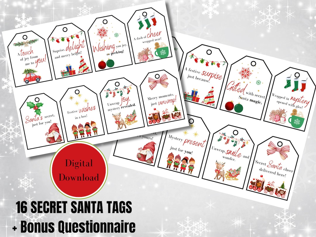 Secret Santa Gift Tags Printable, Secret Santa Questionnaire, Work ...