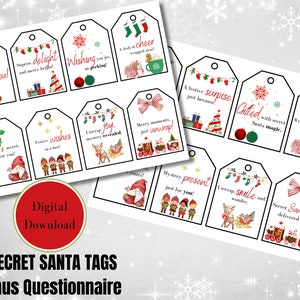 Secret Santa Gift Tags Printable, Secret Santa Questionnaire, Work ...