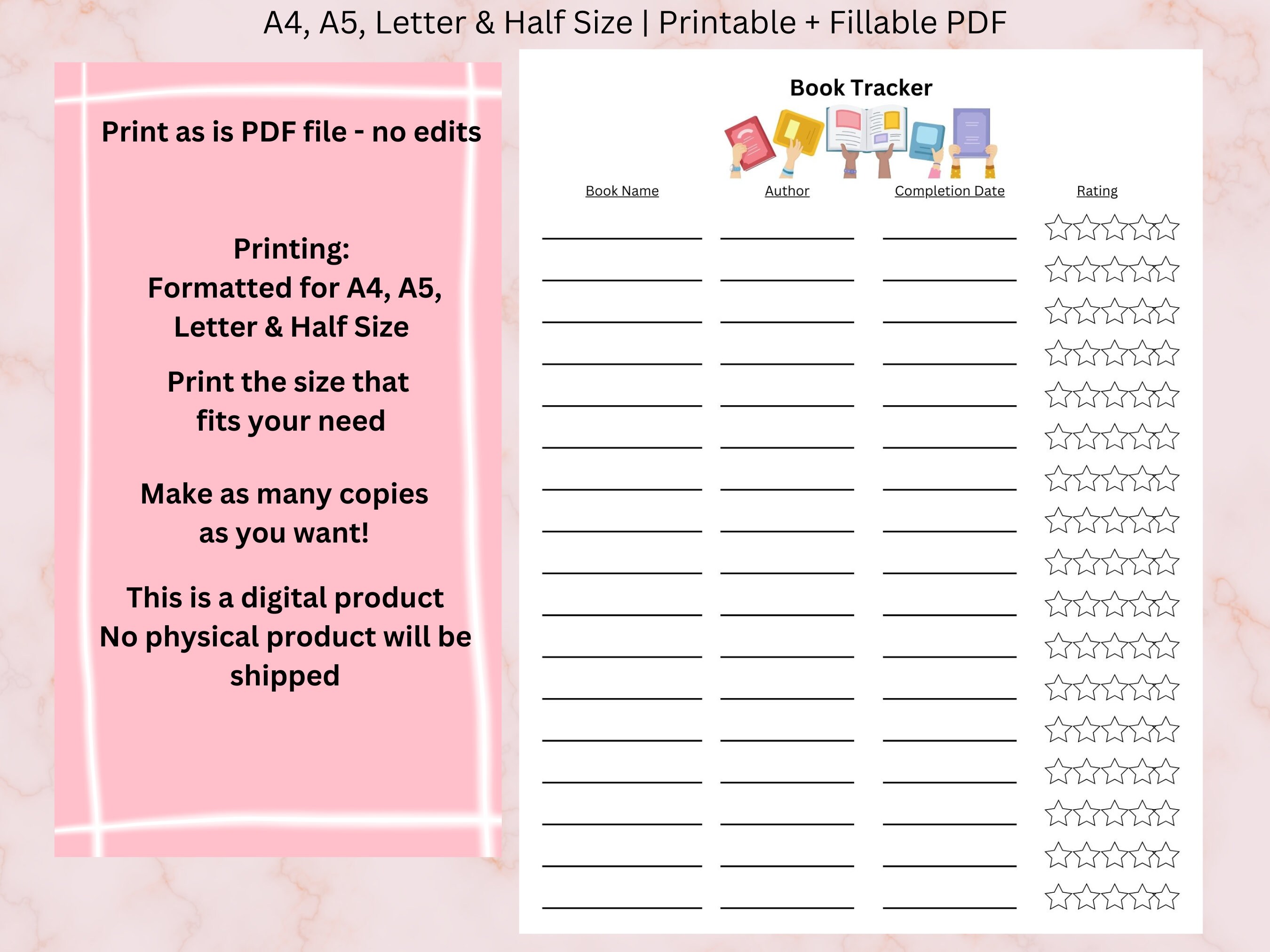 Reading Tracker Printable, Bookshelf Reading Log A4 A5, Book Tracker ...