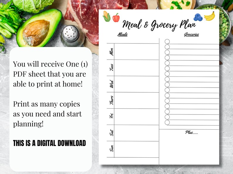 Grocery List, Grocery List Printable, Grocery List Template, Meal ...