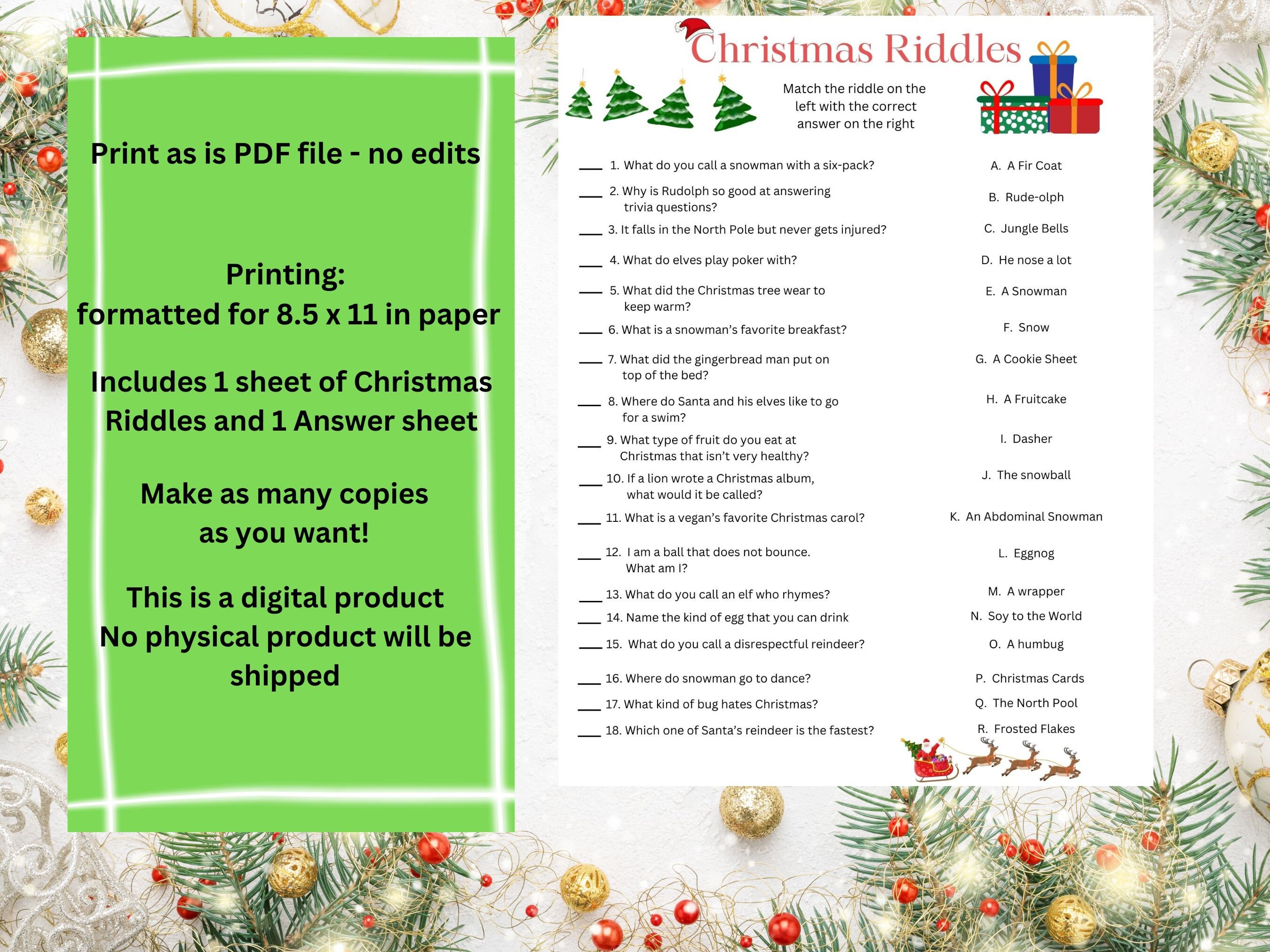 Christmas Riddles Game Printable Christmas Party Game Kids - Etsy