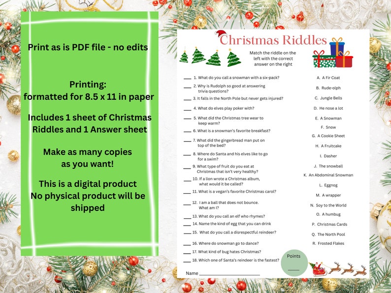 Christmas Riddles Game Printable, Christmas Party Game Kids, Christmas ...
