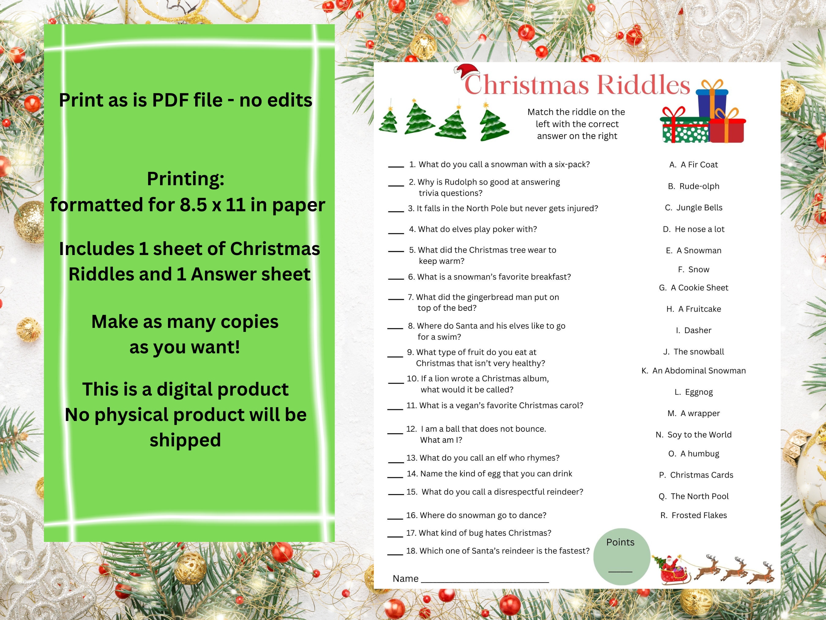 Christmas Riddles Game Printable, Christmas Party Game Kids, Christmas ...