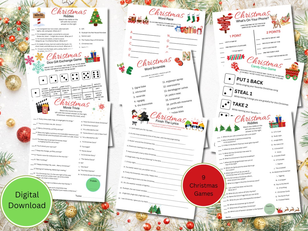 9 Christmas Games Bundle, Christmas Party Games, Christmas Trivia Games ...