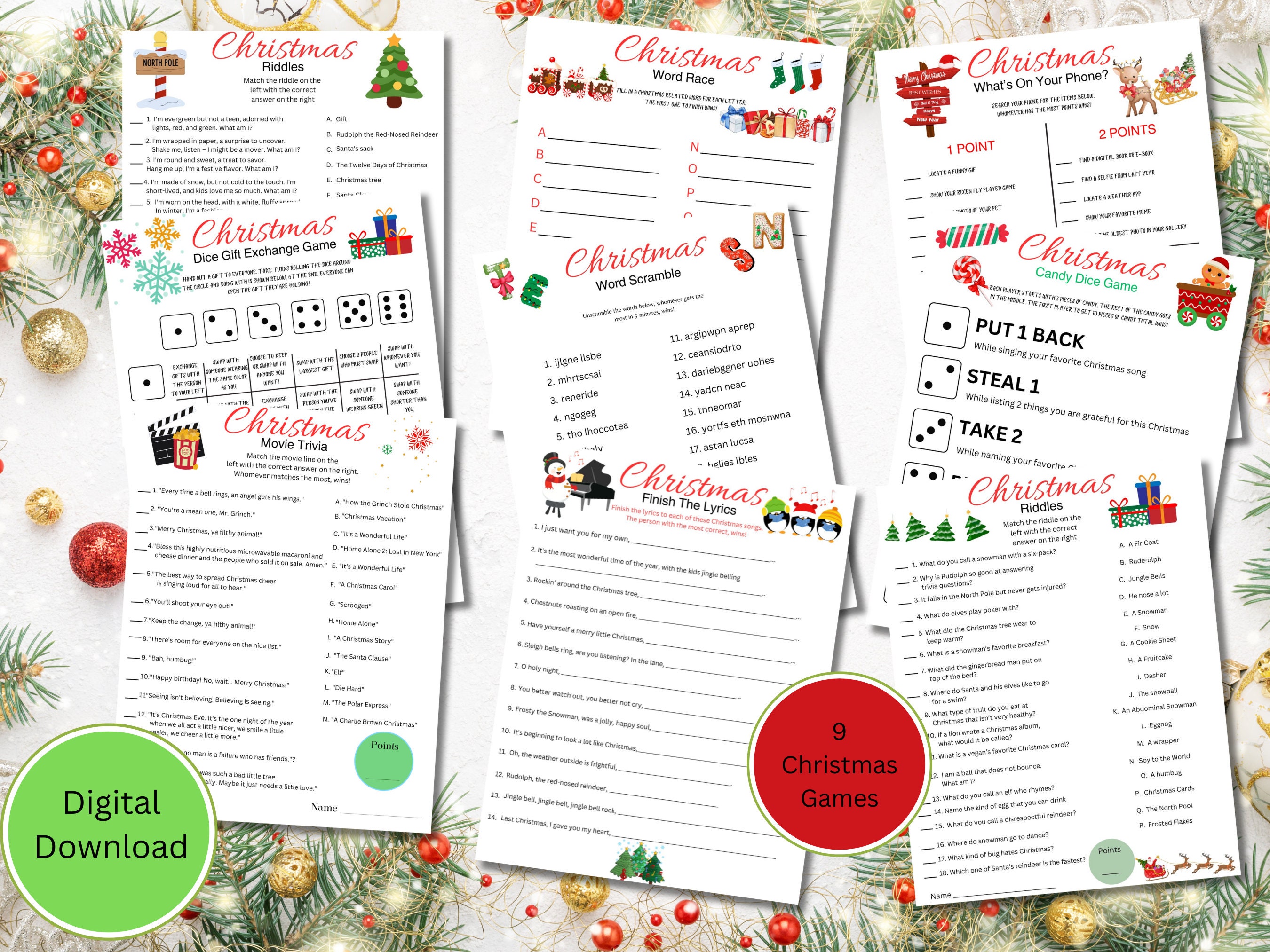 9 Christmas Games Bundle, Christmas Party Games, Christmas Trivia Games ...