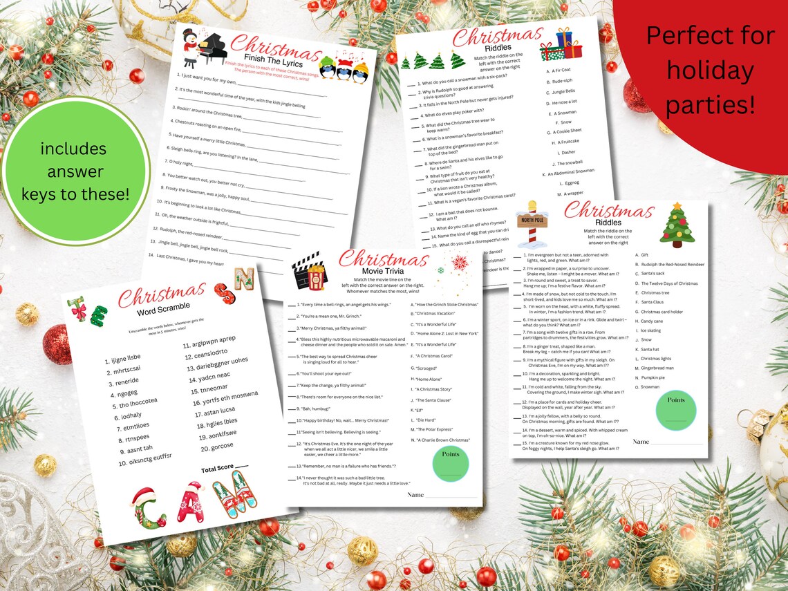 9 Christmas Games Bundle, Christmas Party Games, Christmas Trivia Games ...