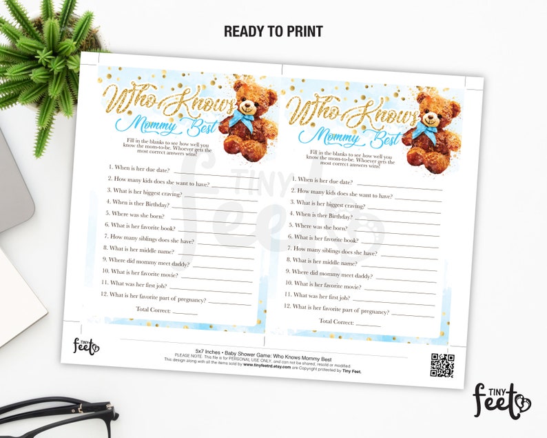 Teddy Bear Baby Shower Game Who Knows Mommy Best Teddy Bear - Etsy