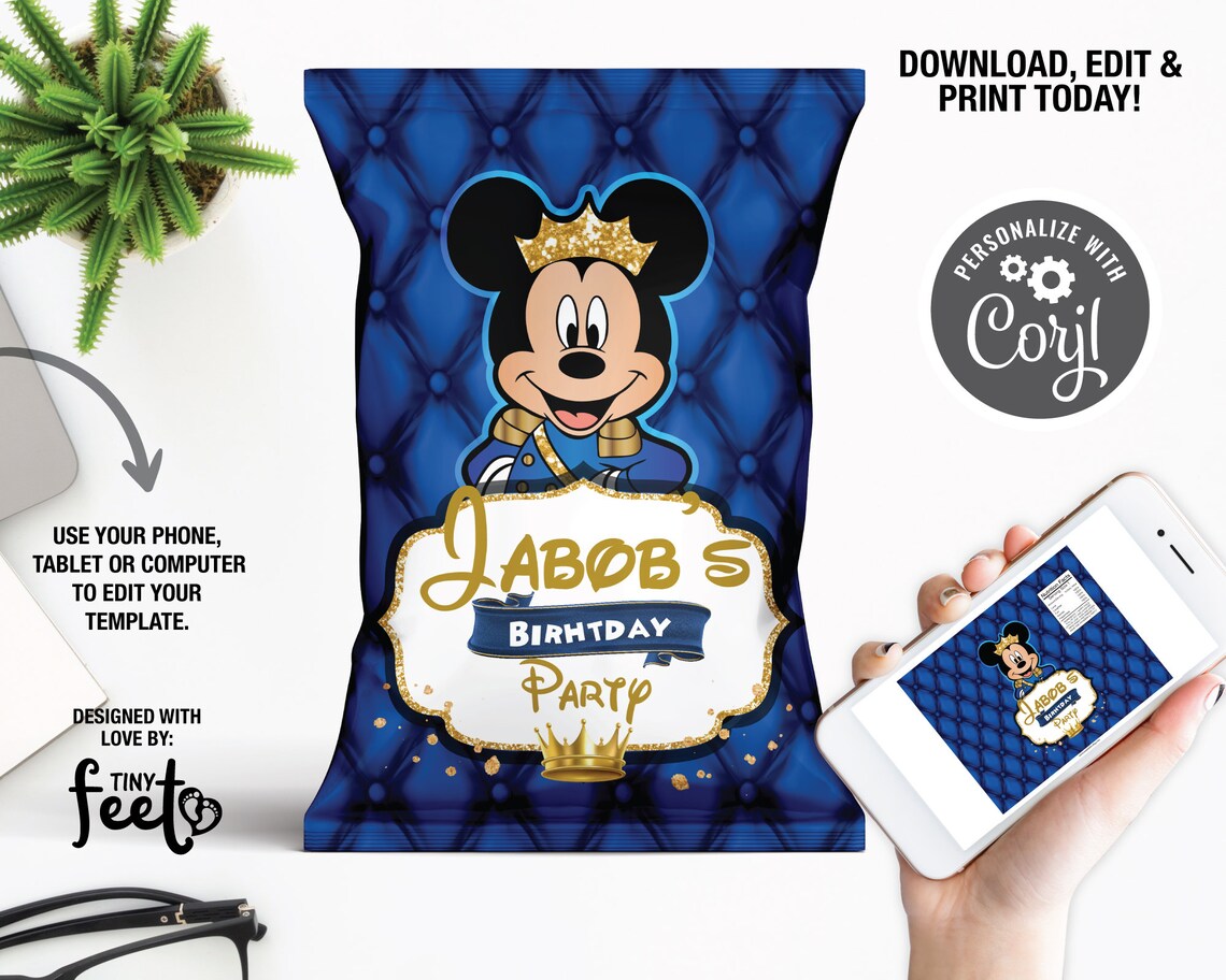 Royal Mickey Mouse Chips Bag Royal Blue Printable Party - Etsy