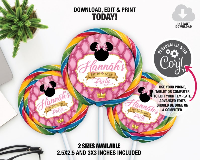 Royal Minnie Swirl Lollipop Labels Princess Minnie Mouse - Etsy