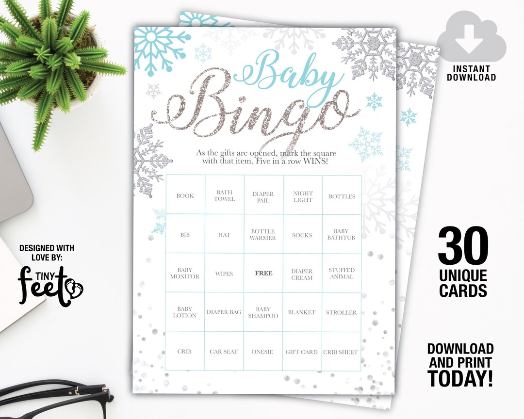 Winter Baby Shower Bingo Cards, Snowflakes Baby Shower Bingo, Girl Baby ...