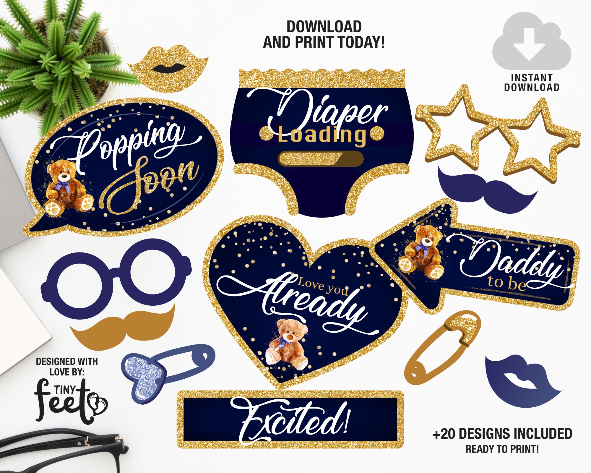 Teddy Bear Baby Shower Photo Booth Props Navy Blue Teddy Bear - Etsy