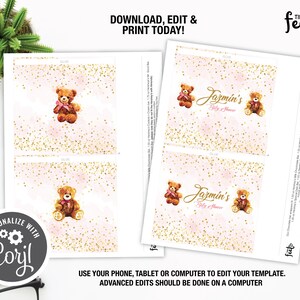 Pink Teddy Bear Baby Shower Candy Bar Wrappers, Teddy Bear Chocolate ...