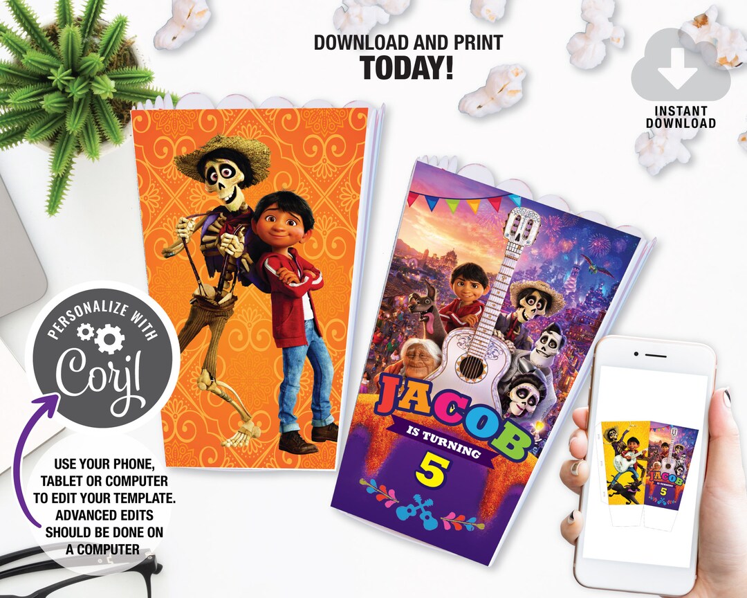Coco Popcorn Box, Coco Birthday Party, Instant Download, Party ...