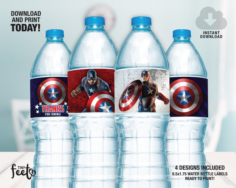 Captain America Water Bottle Label Printable Water Bottle - Etsy