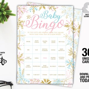 Winter Baby Shower Bingo Cards, Snowflakes Baby Shower Bingo, Gender ...