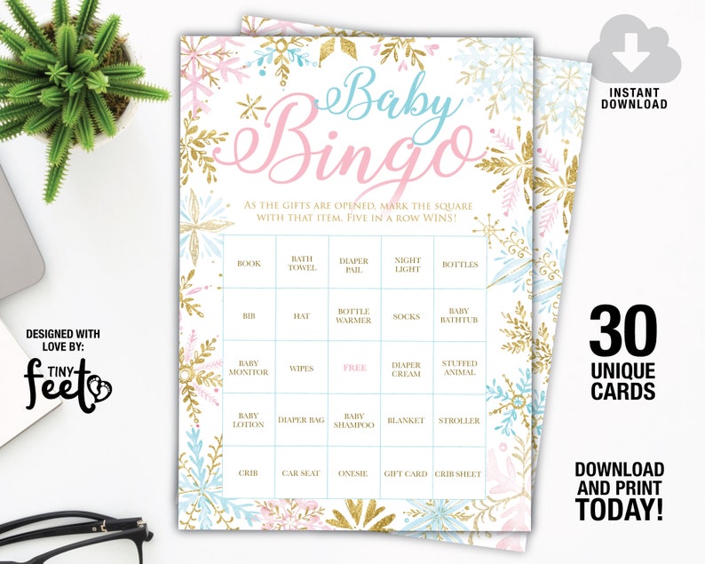 Winter Baby Shower Bingo Cards Snowflakes Baby Shower Bingo - Etsy