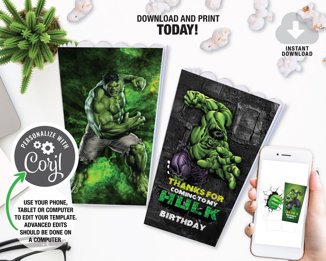 Hulk Popcorn Box the Incredible Hulk Birthday Party Instant - Etsy
