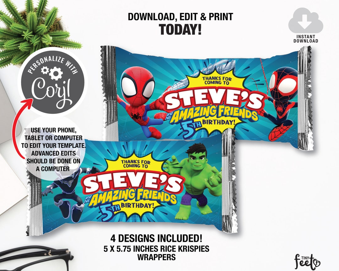 Spidey and His Amazing Friends Birthday Rice Krispies Wrappers ...
