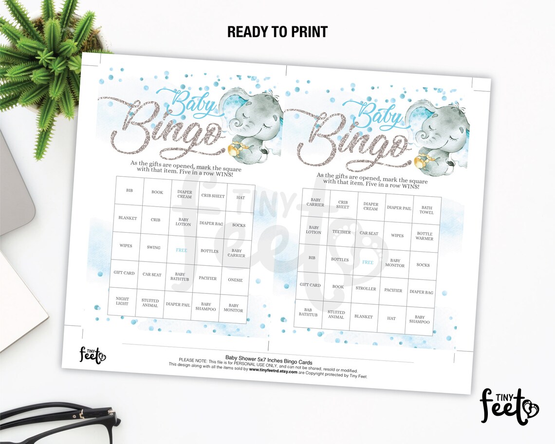 Baby Elephant Baby Shower Bingo Cards Baby Elephant Baby - Etsy