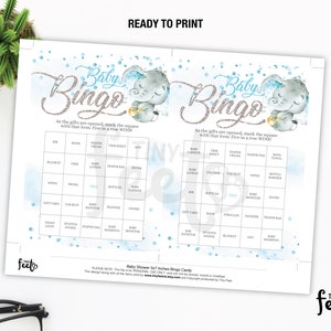 Baby Elephant Baby Shower Bingo Cards, Baby Elephant Baby Shower Game ...