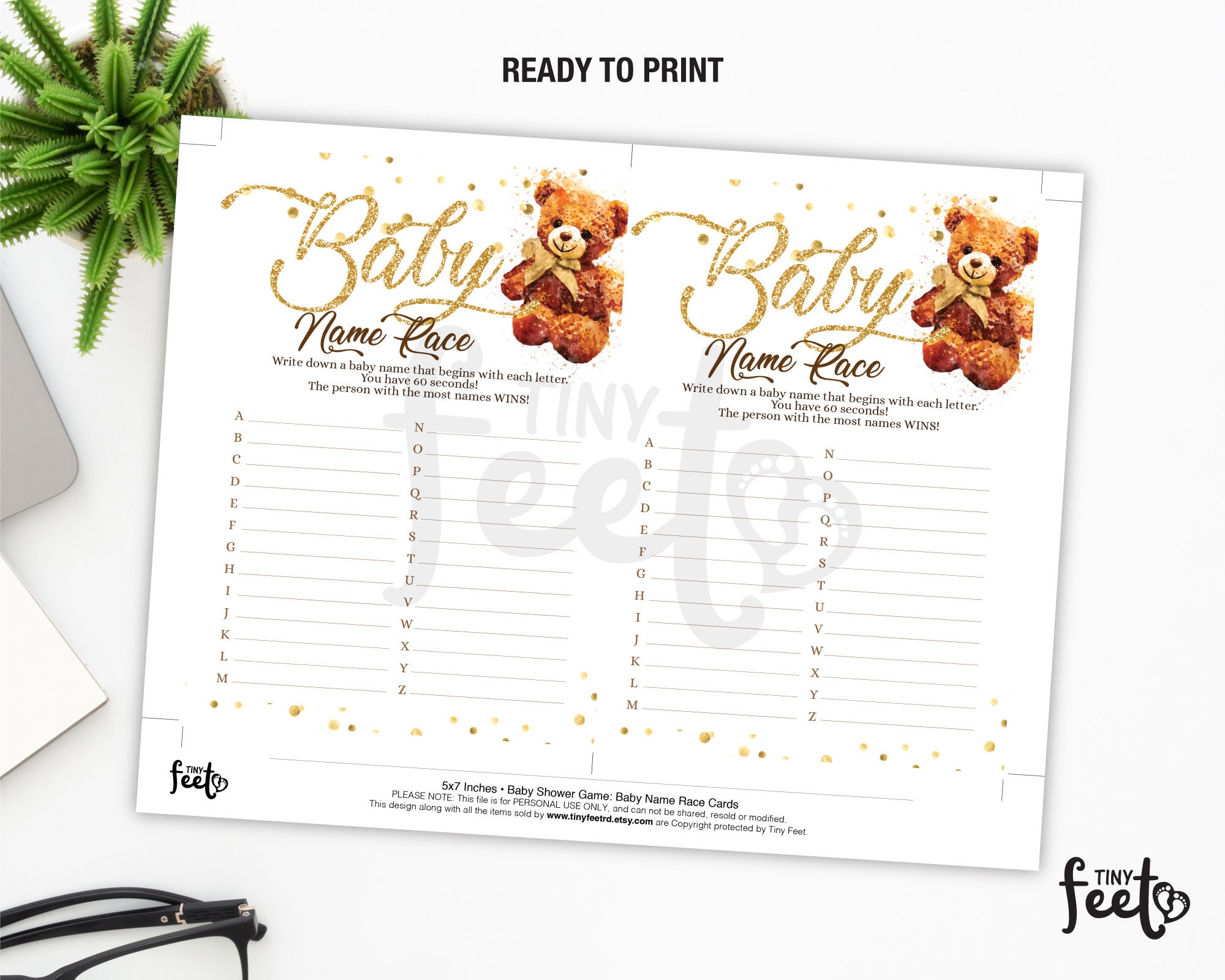 Teddy Bear Baby Shower Game Baby Name Race Neutral Baby - Etsy