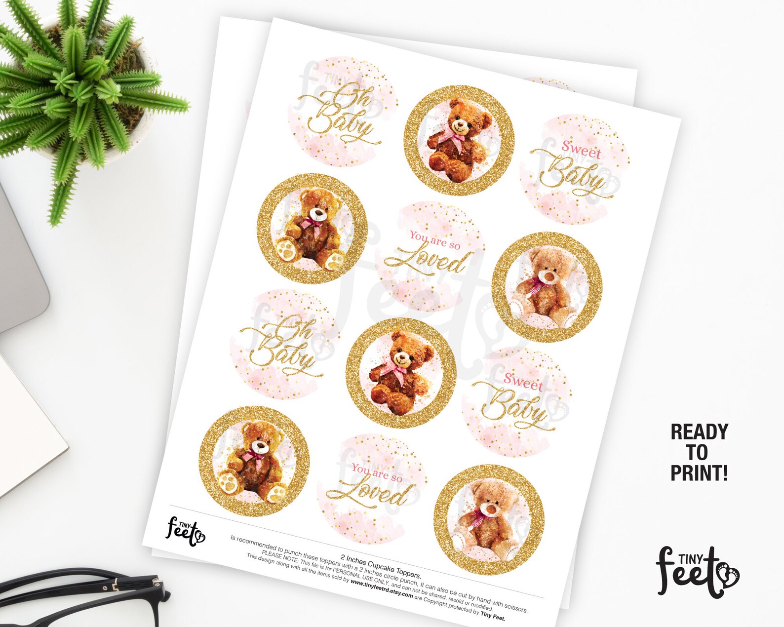 Pink Teddy Bear Baby Shower Cupcake Toppers Teddy Bear Baby - Etsy