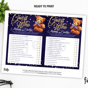 Teddy Bear Baby Shower Game, Who Knows Mommy Best, Navy Blue Teddy Bear ...