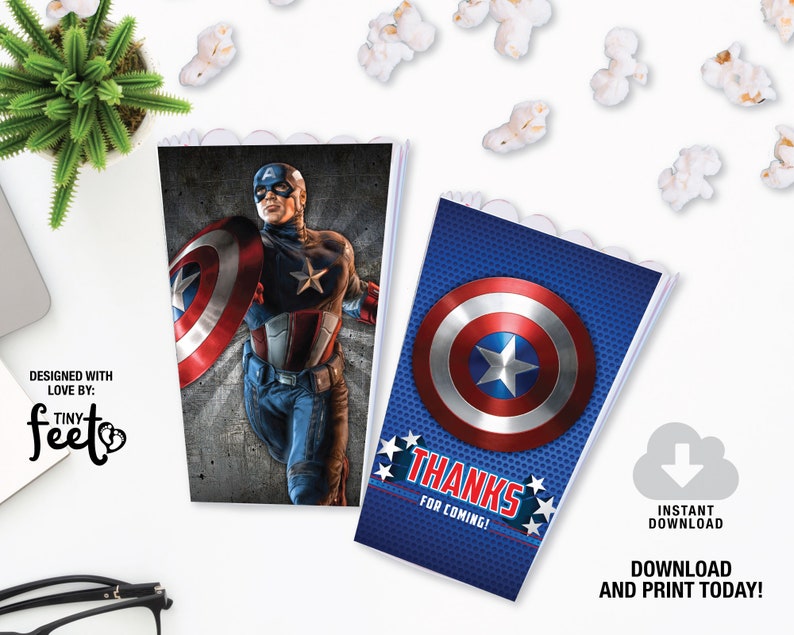 Captain America Popcorn Box Captain America Birthday Party | Etsy