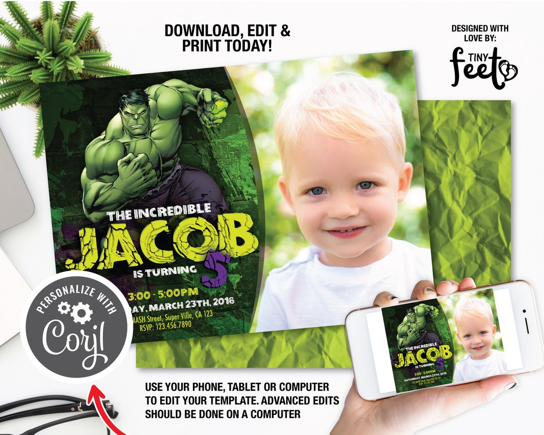 Hulk Birthday Invitations, the Incredible Hulk Birthday Invite, Digital ...