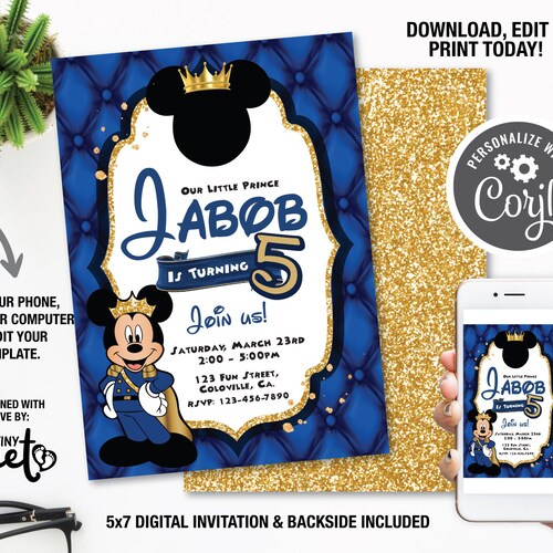 Royal Mickey Mouse Birthday Invitation Mickey Mouse Birthday - Etsy