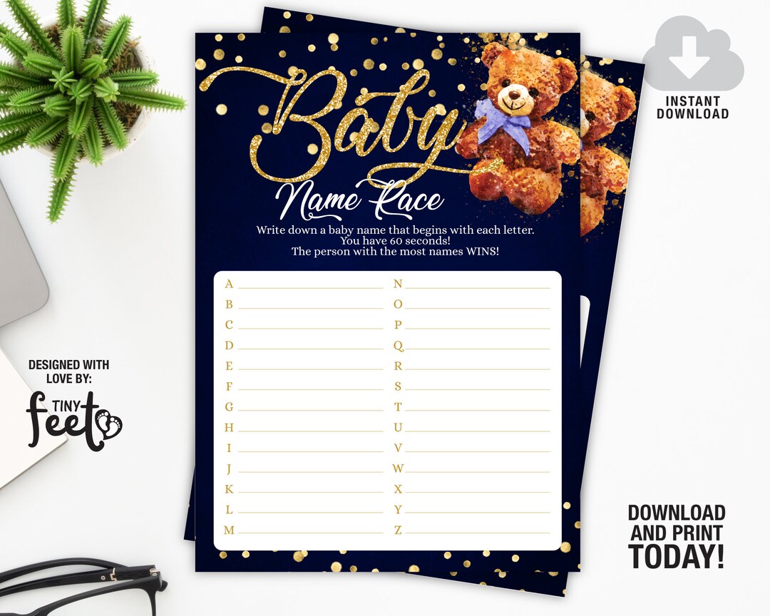 Teddy Bear Baby Shower Game Baby Name Race, Boy Baby Shower Game, Teddy ...