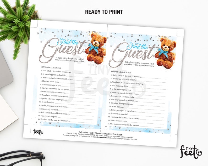 Teddy Bear Baby Shower Game Find the Guest Teddy Bear Baby - Etsy