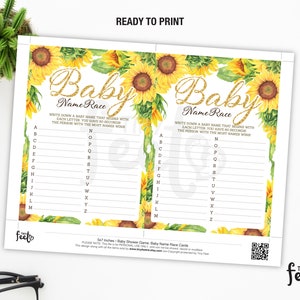 Sunflower Baby Shower Game Baby Name Race, Girl Baby Shower Game ...
