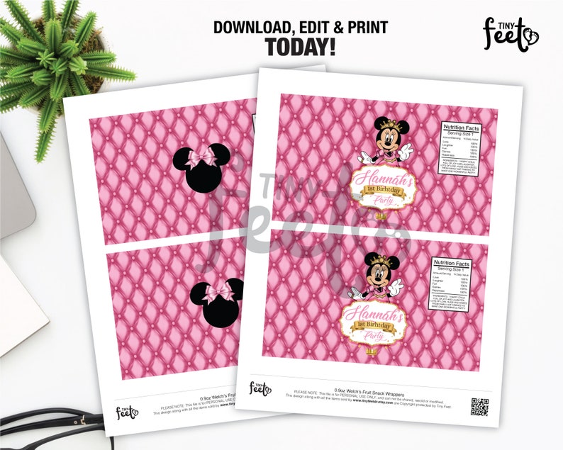 Princess Minnie Fruit Snack Wrapper Minnie Mouse Printable - Etsy