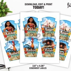 Moana Condiment Labels, Moana and Maui Birthday Party, Digital Labels ...