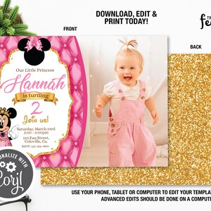 Royal Minnie Mouse Birthday Invitation, Princess Minnie Mouse Birthday ...