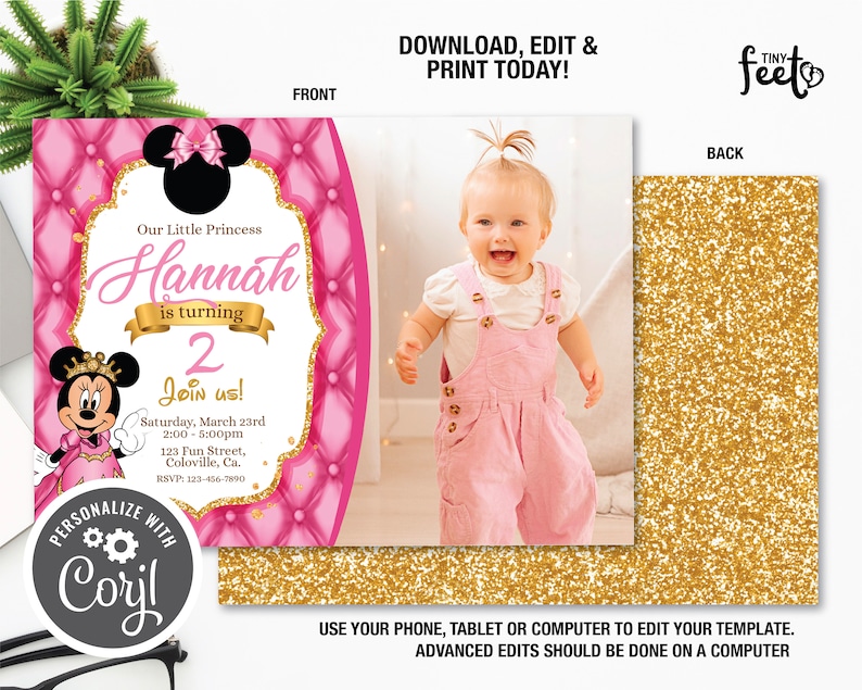 Royal Minnie Mouse Birthday Invitation Princess Minnie Mouse - Etsy