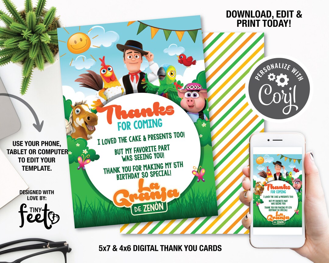 La Granja De Zenon Thank You Cards, Zenon Farm Birthday Party, Digital ...
